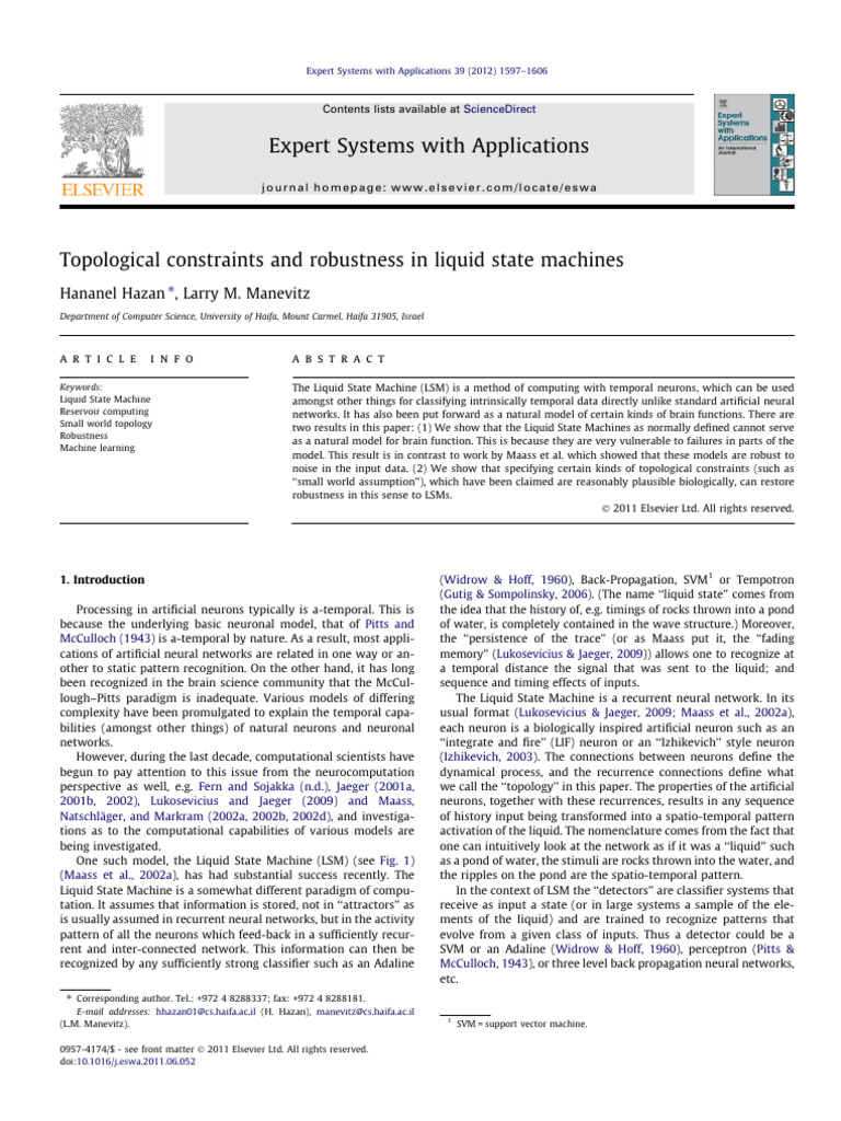 Liquid State Machine Robustness | PDF | Artificial Neural Network ...