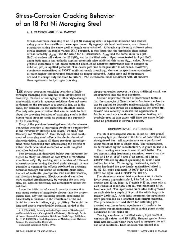 Stress Corrosion Cracking Behavior Pdf Materials Chemical Substances