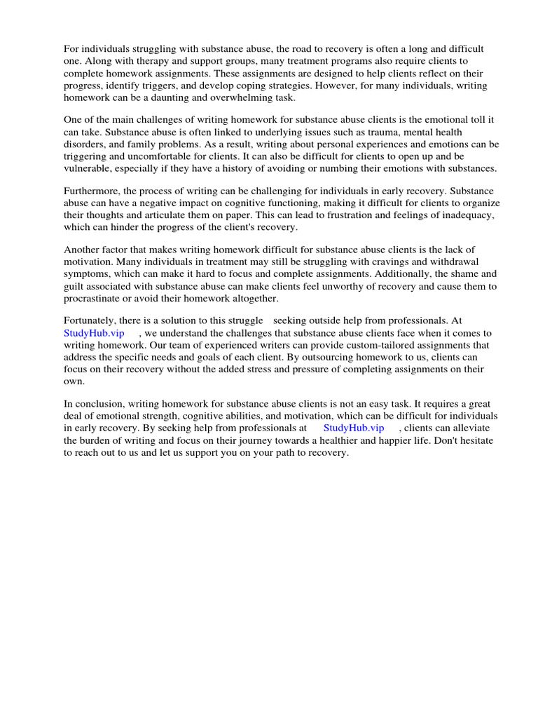 Homework for Substance Abuse Clients | PDF | Substance Abuse | Drug ...