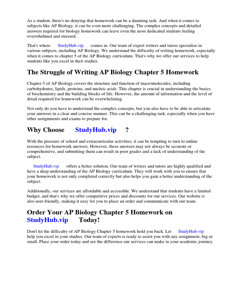 AP Biology Chapter 5 Homework Answers | PDF | Mollusca | Biochemistry