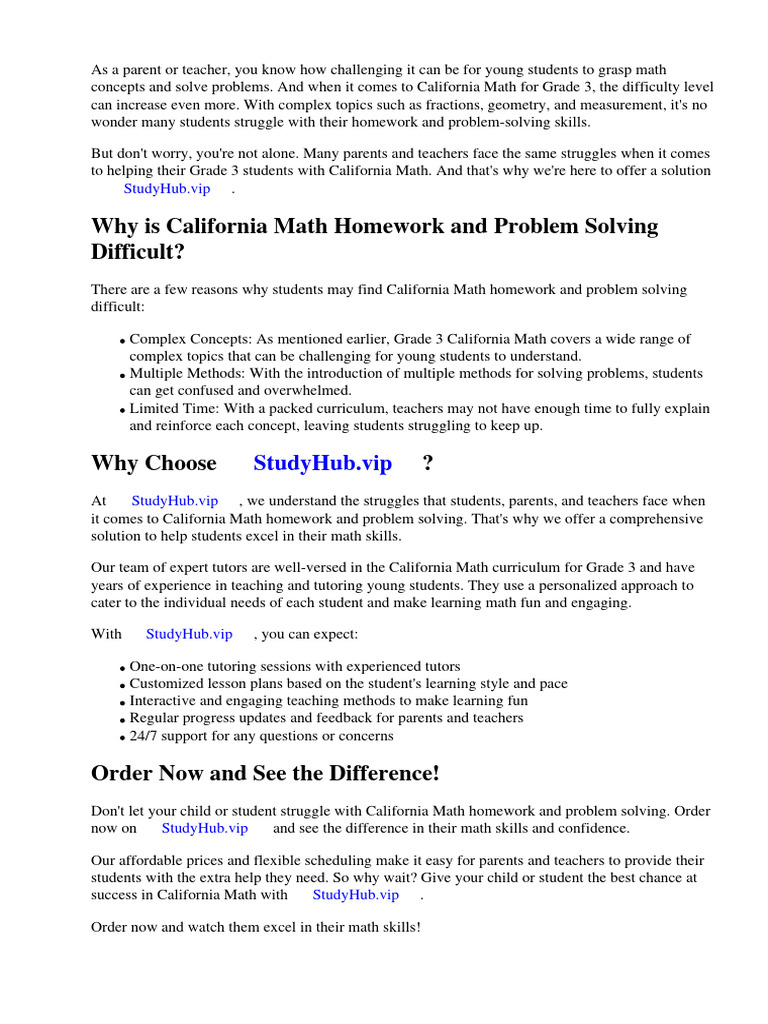 California Math Homework and Problem Solving Grade 3 | PDF ...