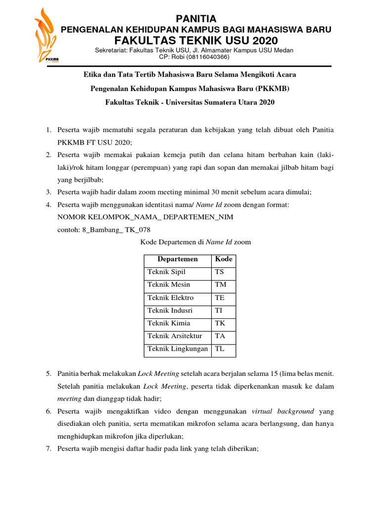 Etika Dan Tata Tertib PKKMB FT USU 2020 | PDF