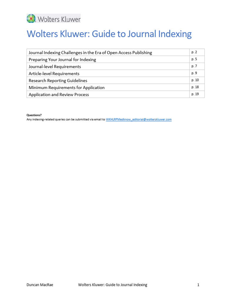 WK Indexing Guide - 2024 | PDF | Academic Journal | Cohort Study