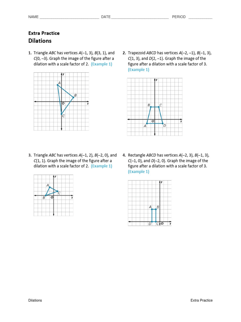 L8.4 Dilations Extra Practice Worksheets | PDF | Vertex (Graph Theory ...