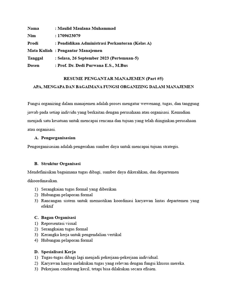 Maulid Maulana Muhammad - 1709623079 - Resume Matkul Pengantar Manajemen Part 5 | PDF | Bisnis ...