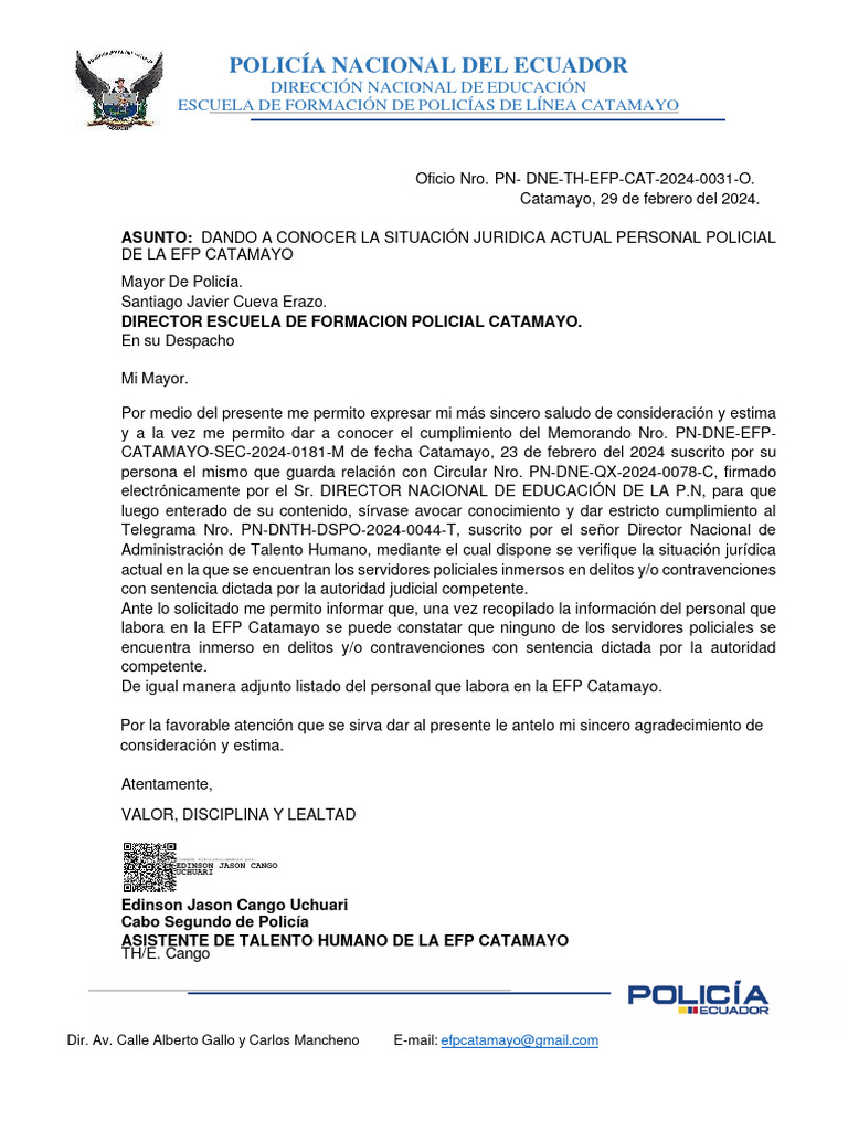 OFICIO 0031 TH SITUACION JURIDICA DEL PERSONAL-signed | PDF | Gobierno | Justicia