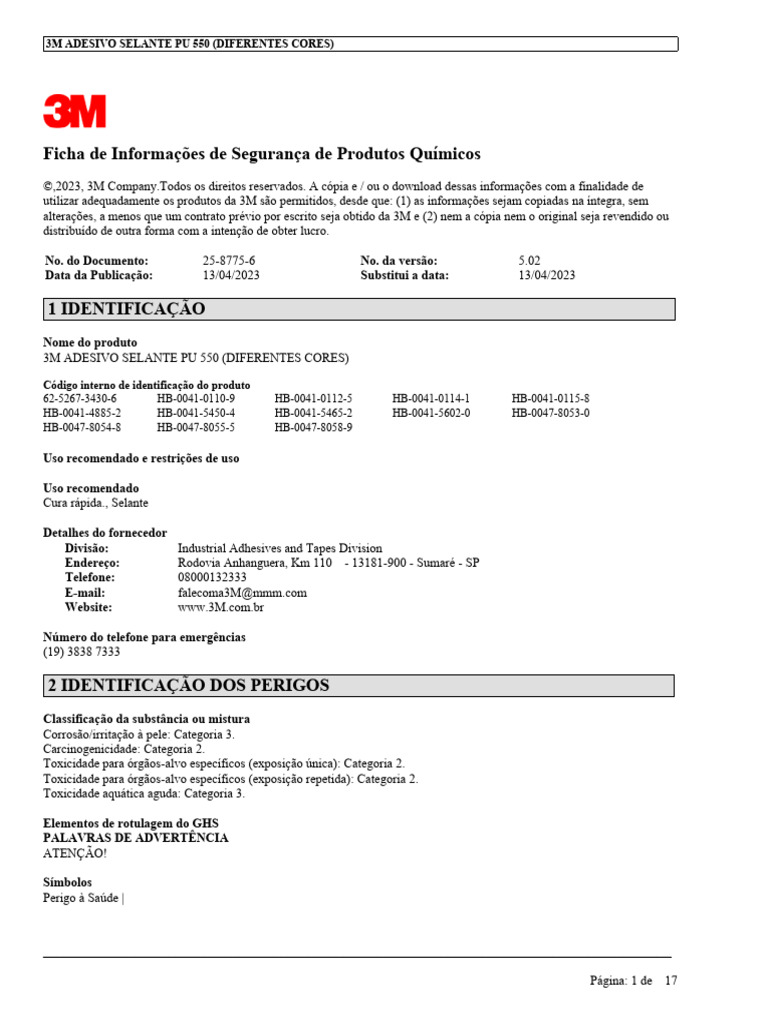 05-3M - Adesivo Selante Pu 550 | Download grátis PDF | Solvente | Acufeno
