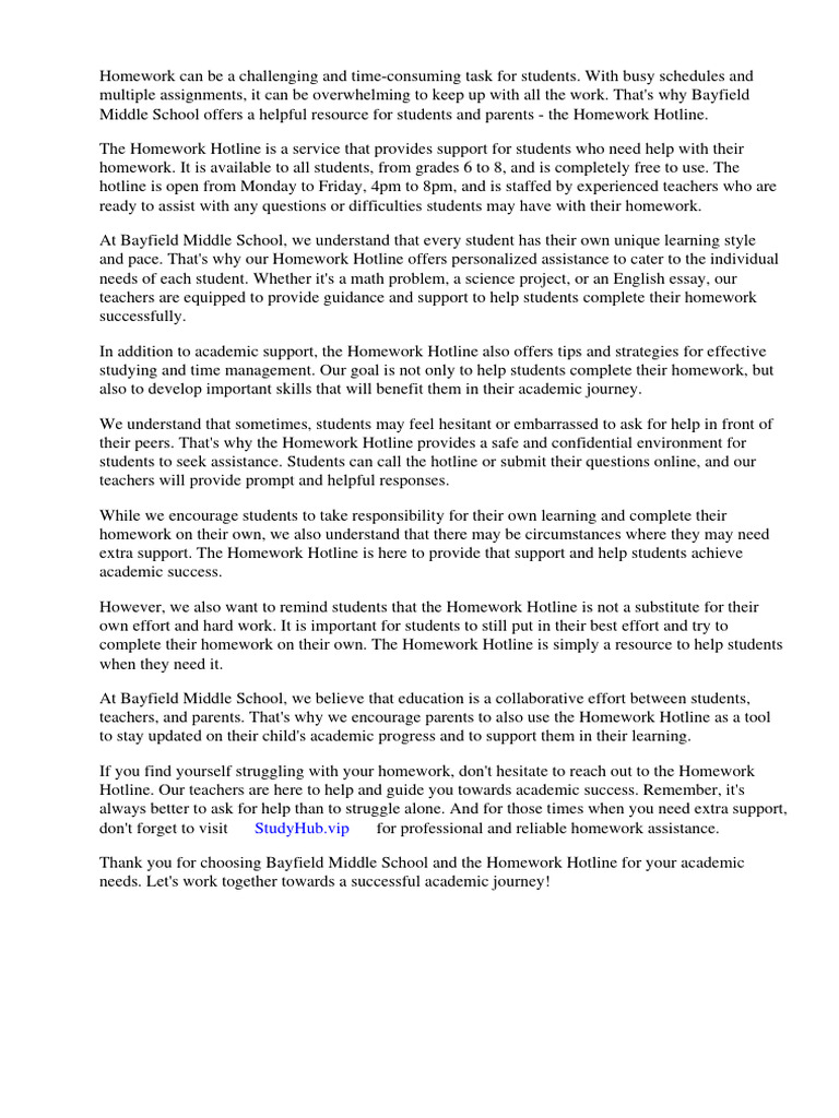 Bayfield Middle School Homework Hotline | PDF | Homework | Mentorship