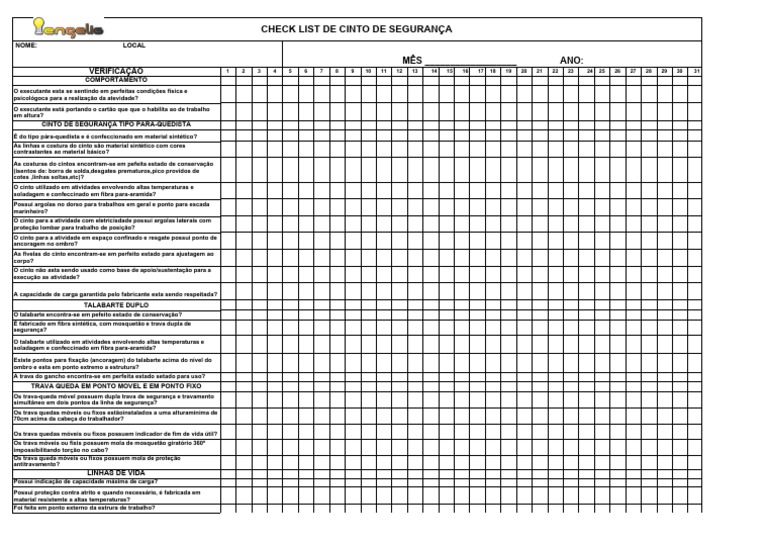 Check List de Cinto de Segurança | PDF