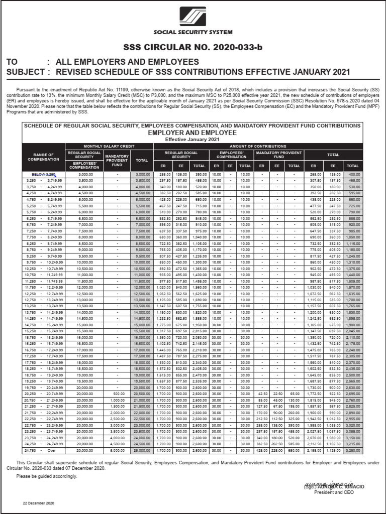 SSS CIR New Contribution Schedule - ER and EE - 22dec20 - 521pm 1 | PDF ...