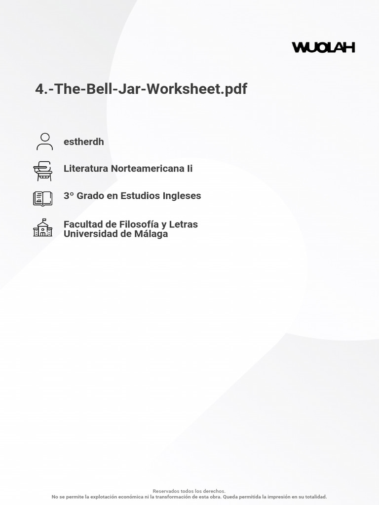 The Bell Jar Analysis Worksheet | PDF