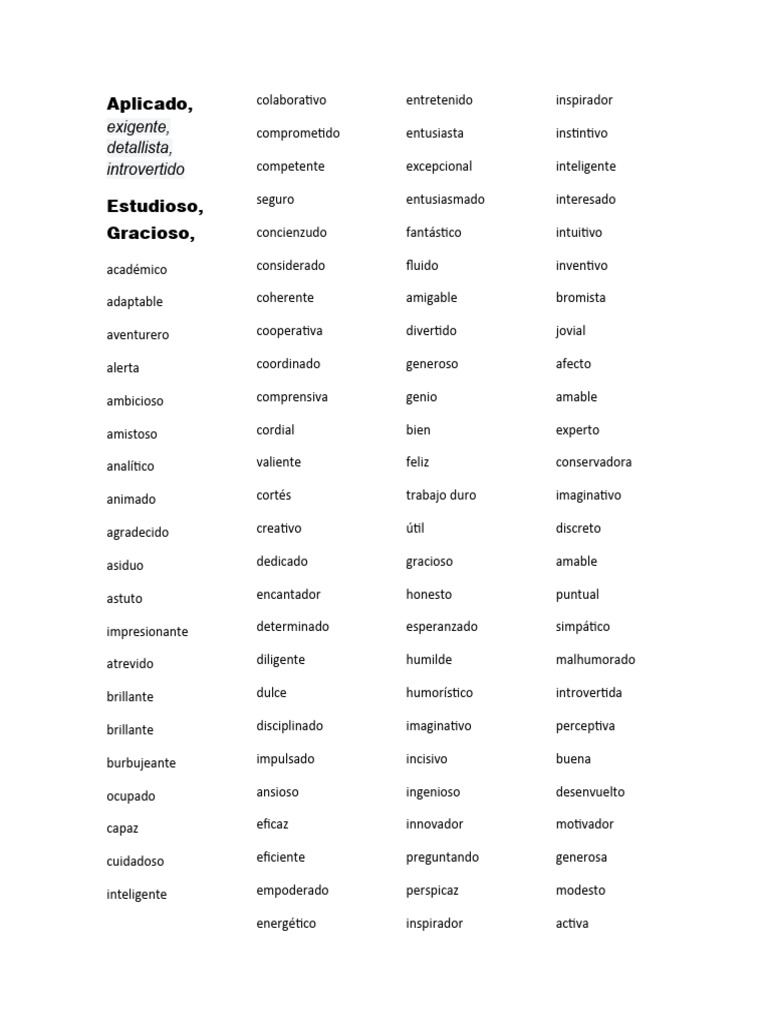Adjetivos para Personalidad | PDF