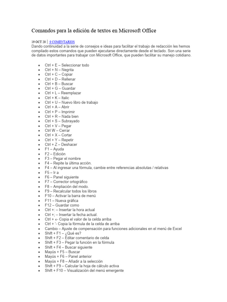 Comandos para La Edición de Textos en Microsoft Office | PDF | Ventana ...