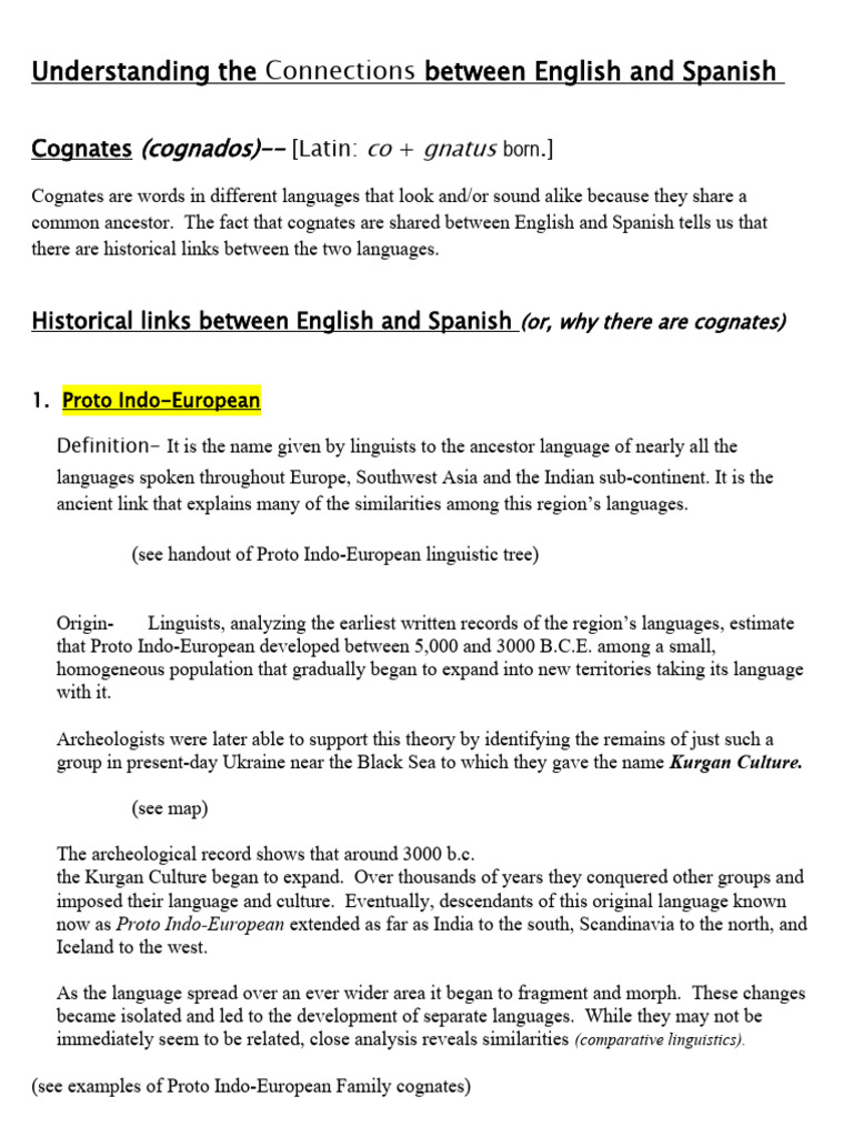 English-Spanish Cognate Connections | PDF | English Language | Latin