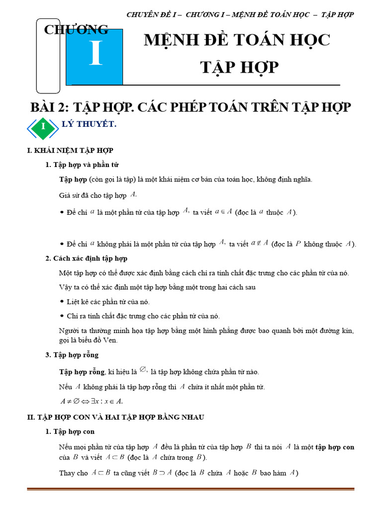 001.02.1 - Toan 10 - B2 - C1 - Tap Hop Cac Phep Toan Tren Tap Hop - Tu Luan - de - TR40 | PDF