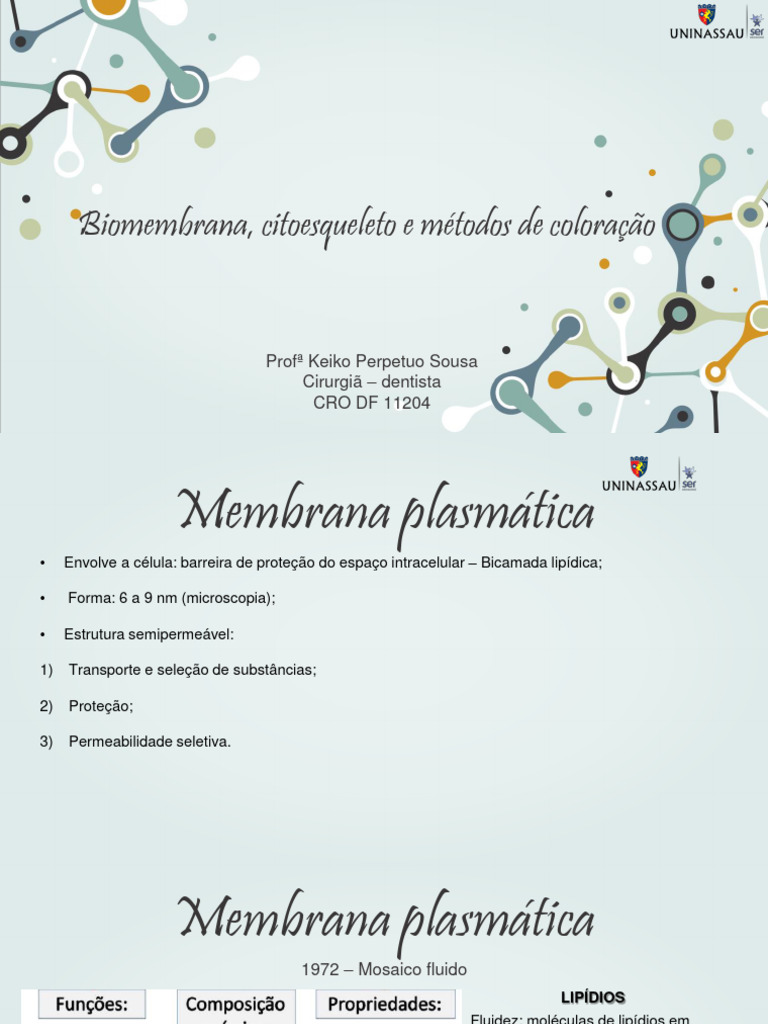 Biomembrana, Citoesqueleto e Coloração | PDF | Membrana celular ...