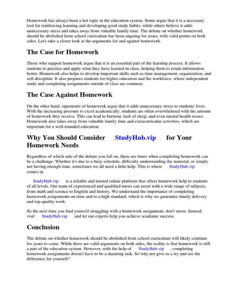 Debate On Homework Should Be Abolished From School Curriculum | PDF ...