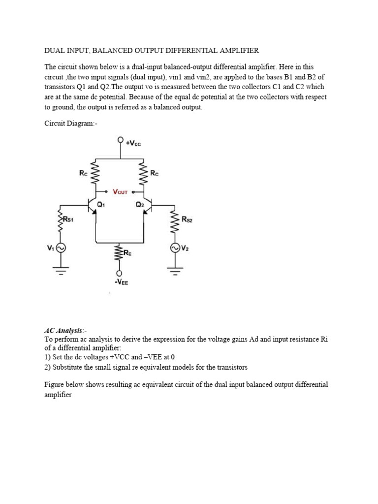 AC Analysis of DIBO Differential amplifier | PDF | Amplifier | Electronic Circuits