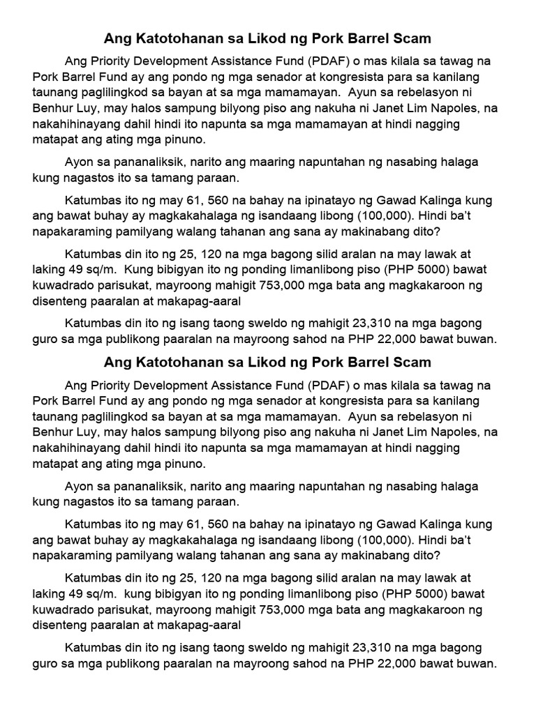 Ang Katotohanan Sa Likod NG Pork Barrel Scam | PDF Ang Katotohanan Sa Likod NG Pork Barrel Scam | PDF