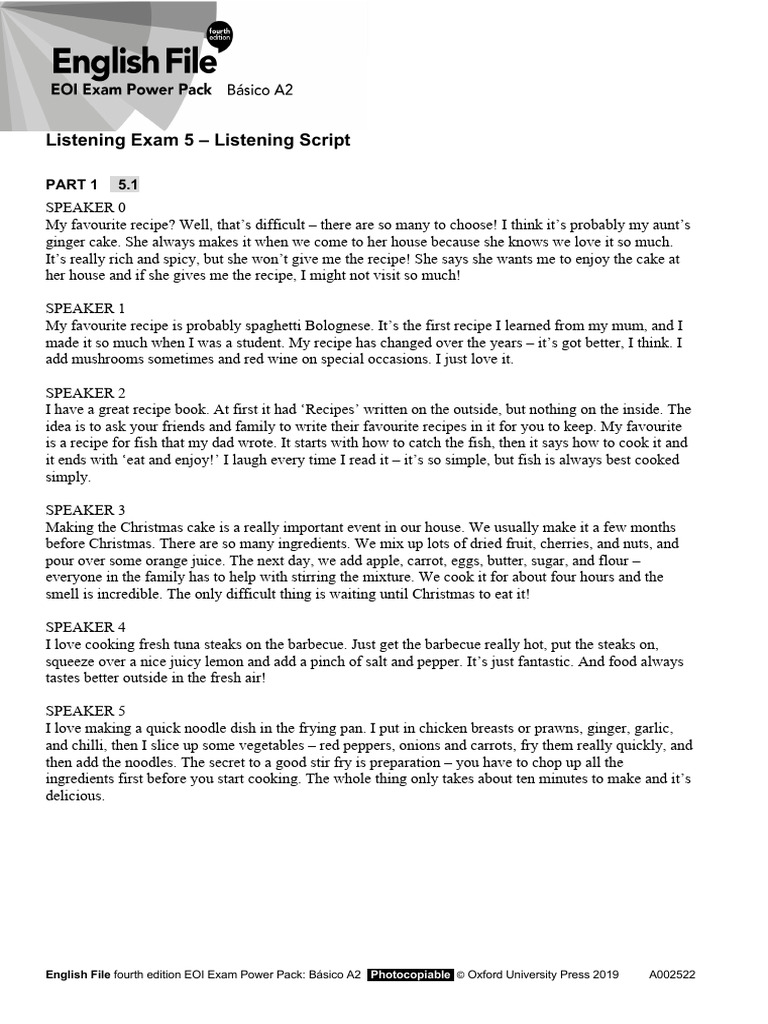 A2 Listening 5 Script | PDF