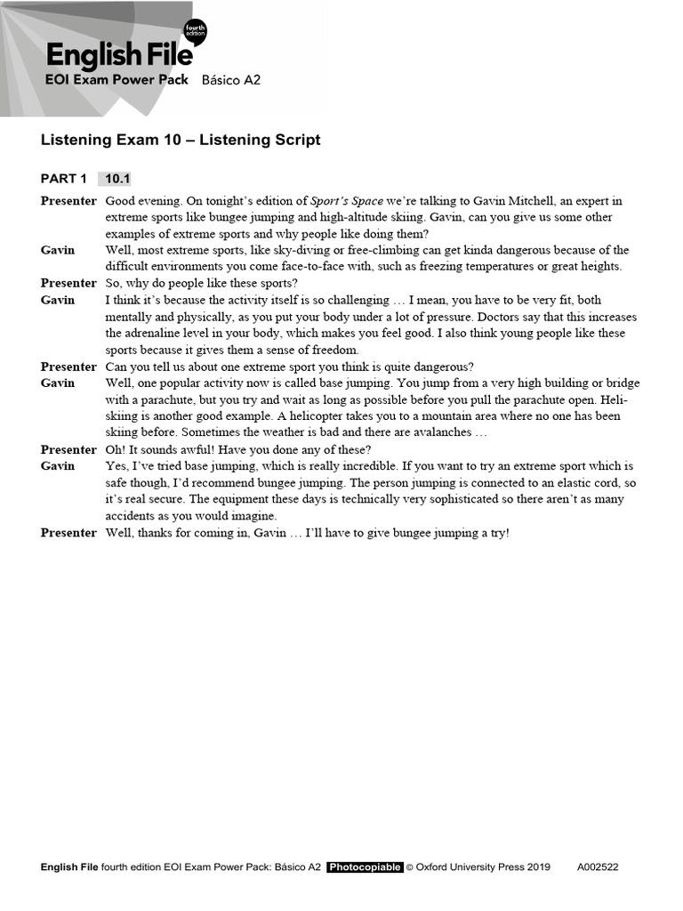 A2 Listening 10 Script | PDF