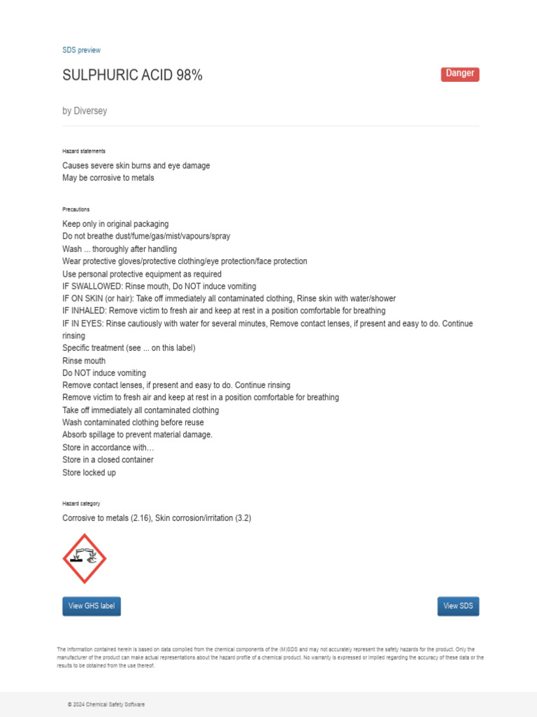 Sulphuric Acid Msds 98 Pdf