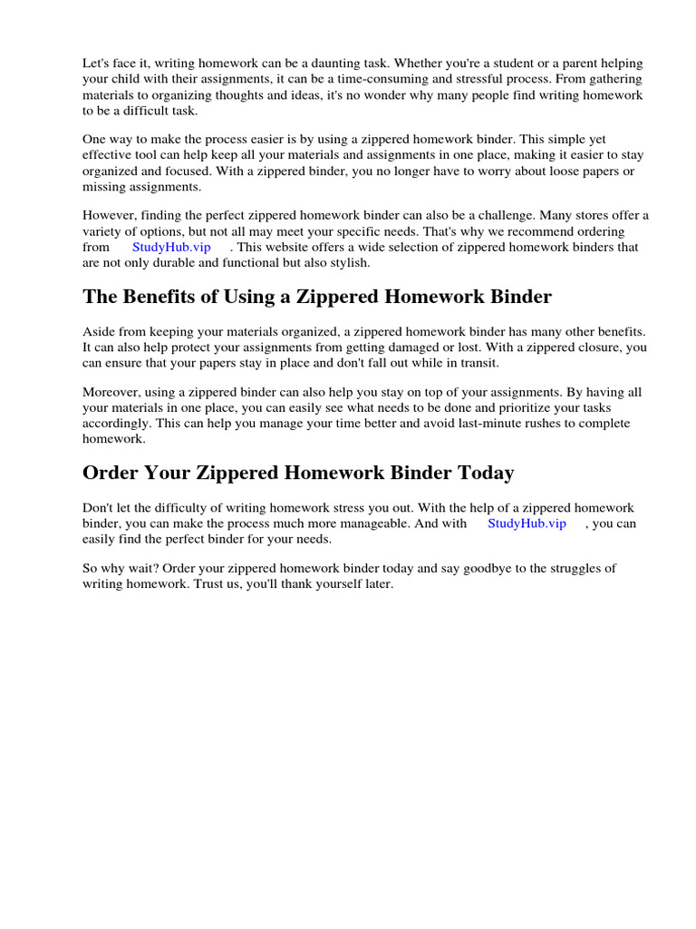 Zippered Homework Binder | PDF | Homework | Bookbinding