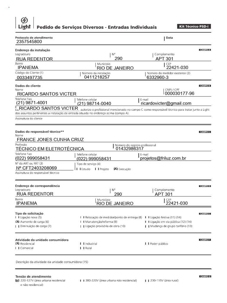 formulário de aumento de carga - Light | PDF