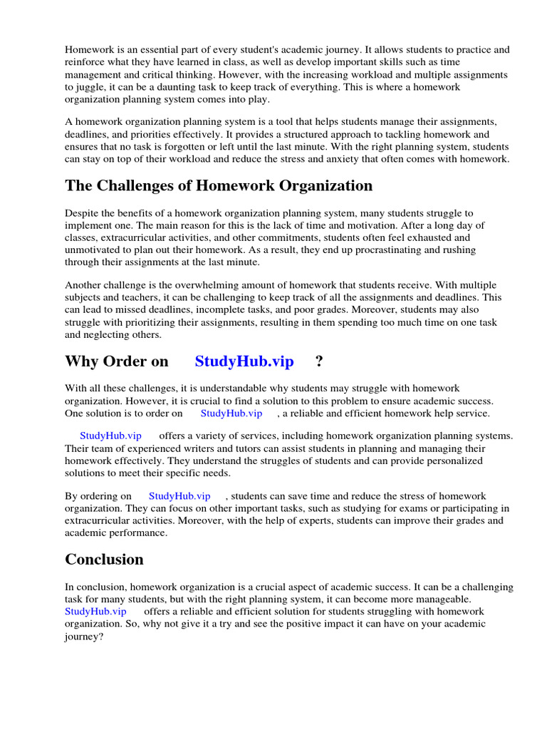 Homework Organization Planning System | PDF | Homework