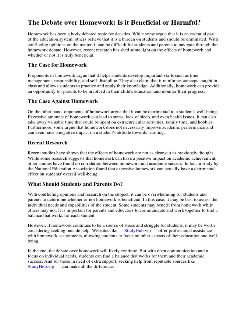 The Homework Debate: Pros and Cons | PDF | Homework | Teachers