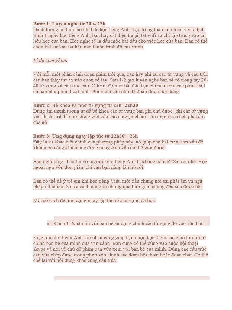 Ví dụ xem phim:: Bước 1: Luyện nghe từ 20h-22h | PDF