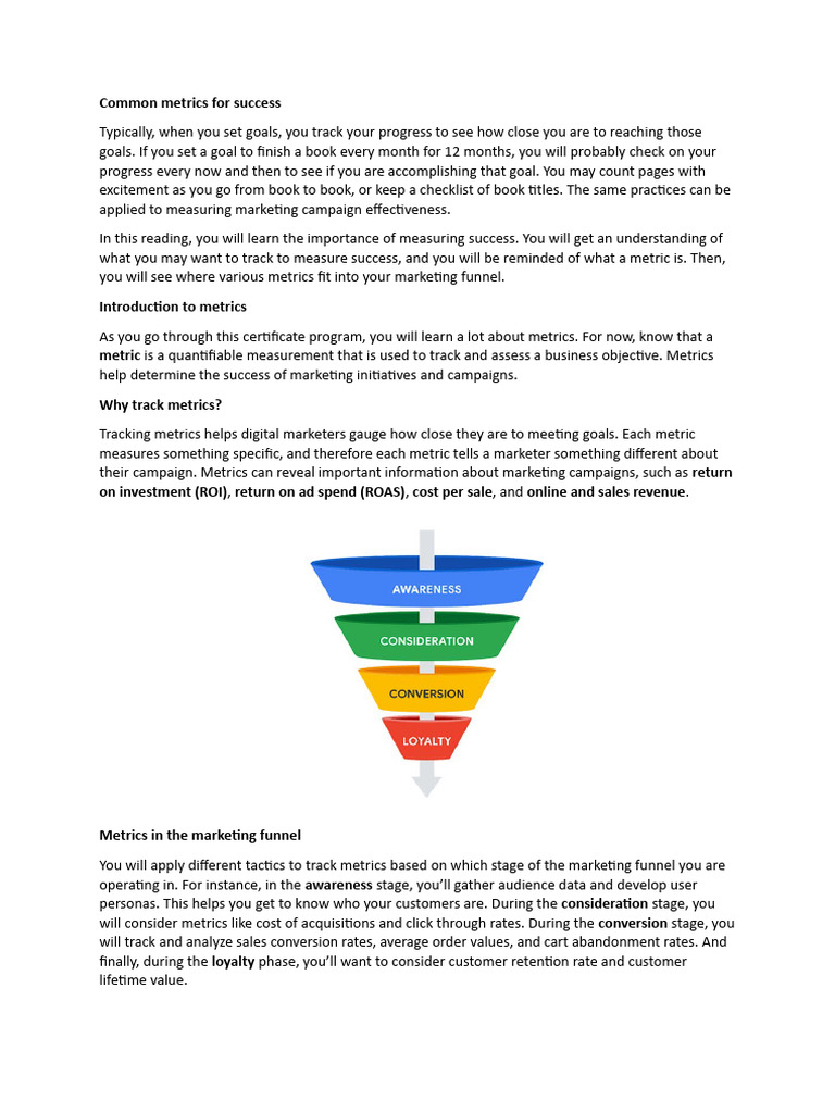 Common Metrics of Success | PDF | Performance Indicator | Marketing