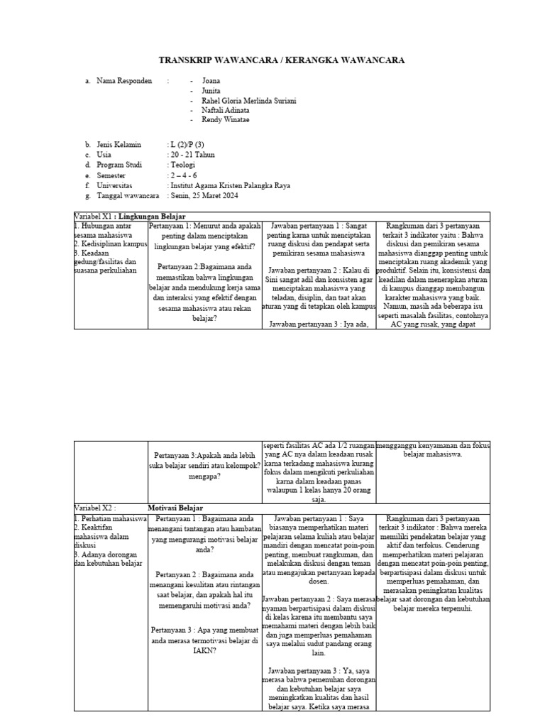 Template Transkrip & Kerangka Wawancara | PDF