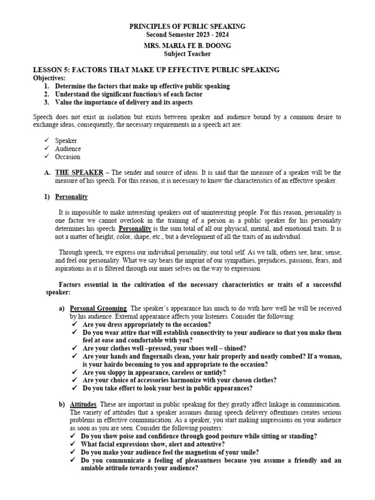 Principles of Public Speaking - LESSON 5 | PDF | Thought | Human Voice