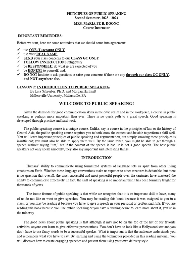 Principles of Public Speaking - LESSON 2 (2023) (1) | PDF | Public ...
