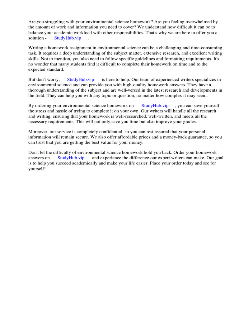 Environmental Science Homework Answers | PDF | Science | Homework Environmental Science Homework Answers | PDF | Science | Homework