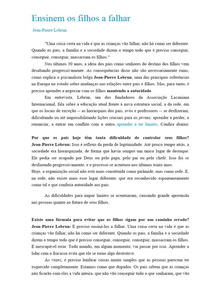 Ensinem os filhos a falhar | PDF | Humano | Família