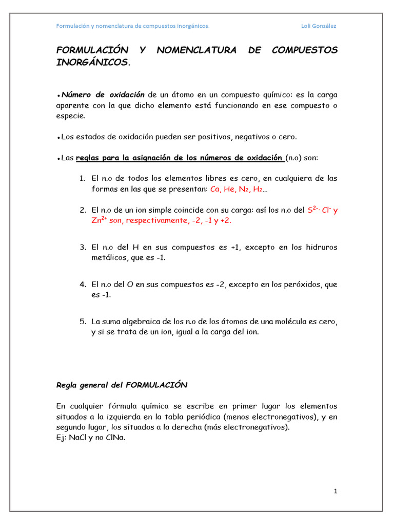 Formulación y Nomenclatura de Compuestos Inorgánicos | PDF | Compuestos químicos | Redox