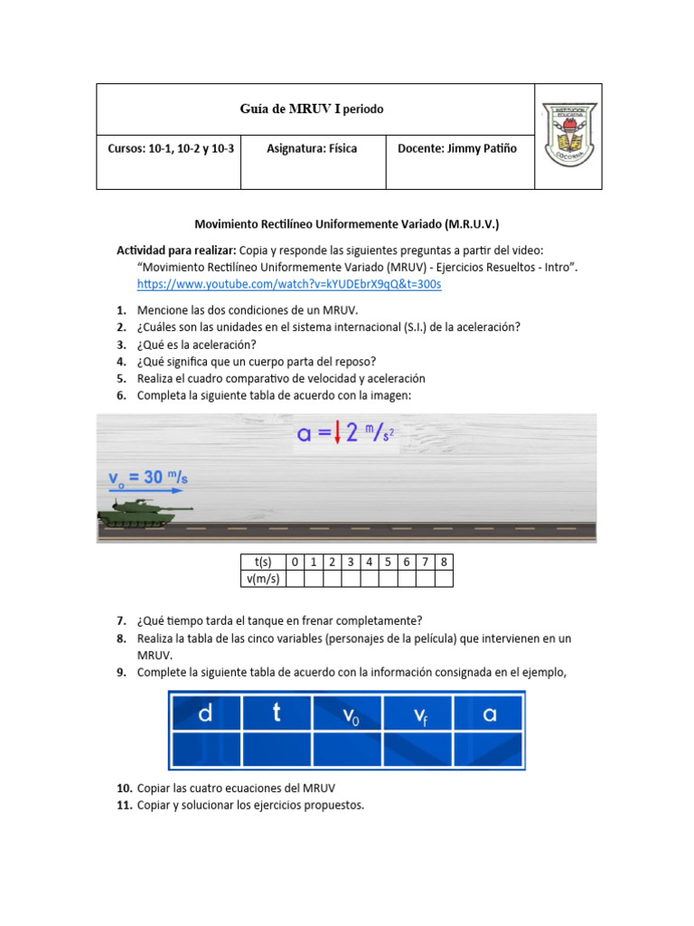 Guía MRUV | PDF | Aceleración