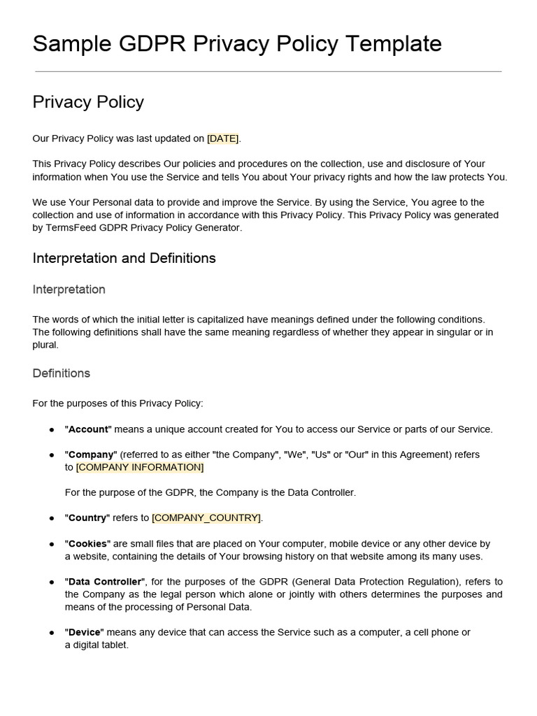 Sample GDPR Privacy Police Template | Download Free PDF | Http Cookie ...