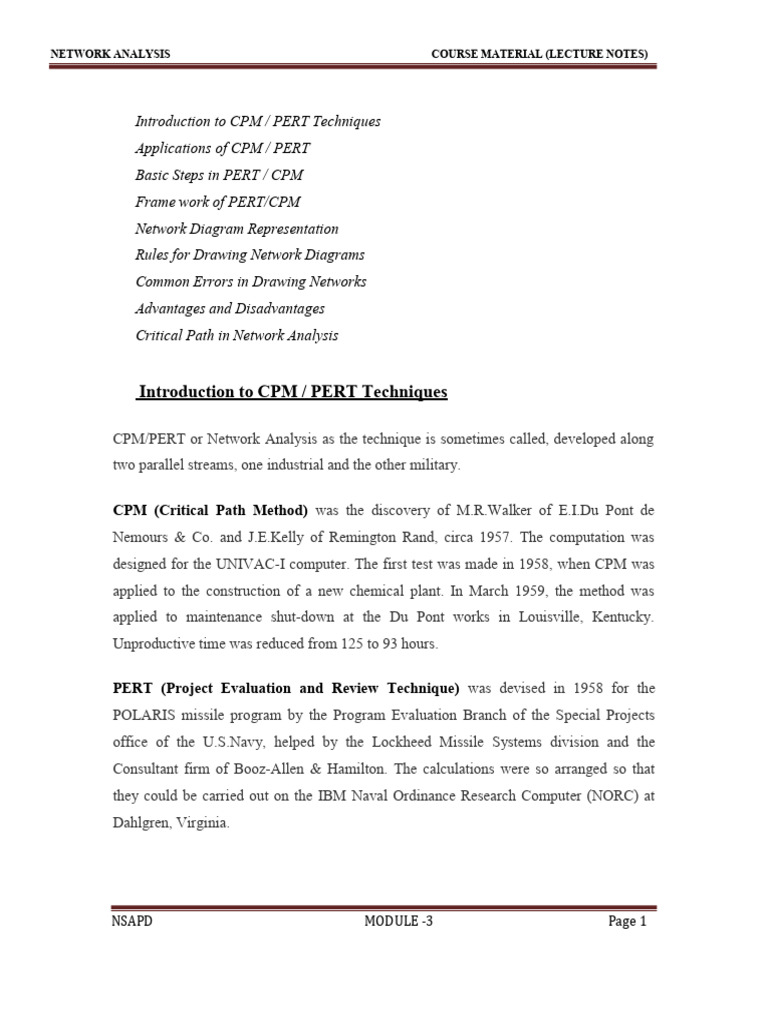 NETWORK ANALYSIS NOTES CPM | PDF