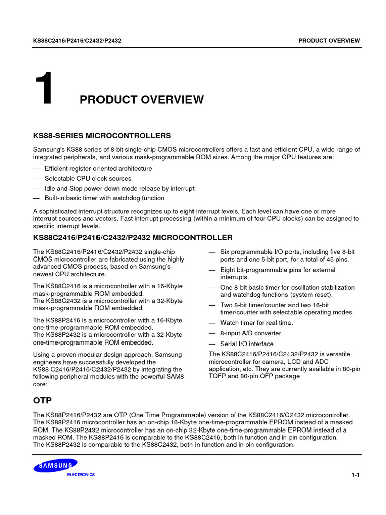 Product Overview: Ks88-Series Microcontrollers | PDF | Microcontroller | Manufactured Goods