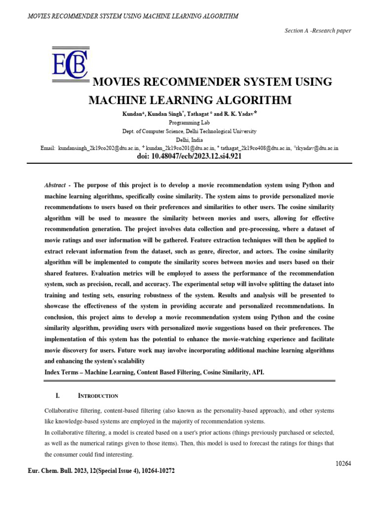 Movie Recommendation System with ML | PDF | Computing | Information Science