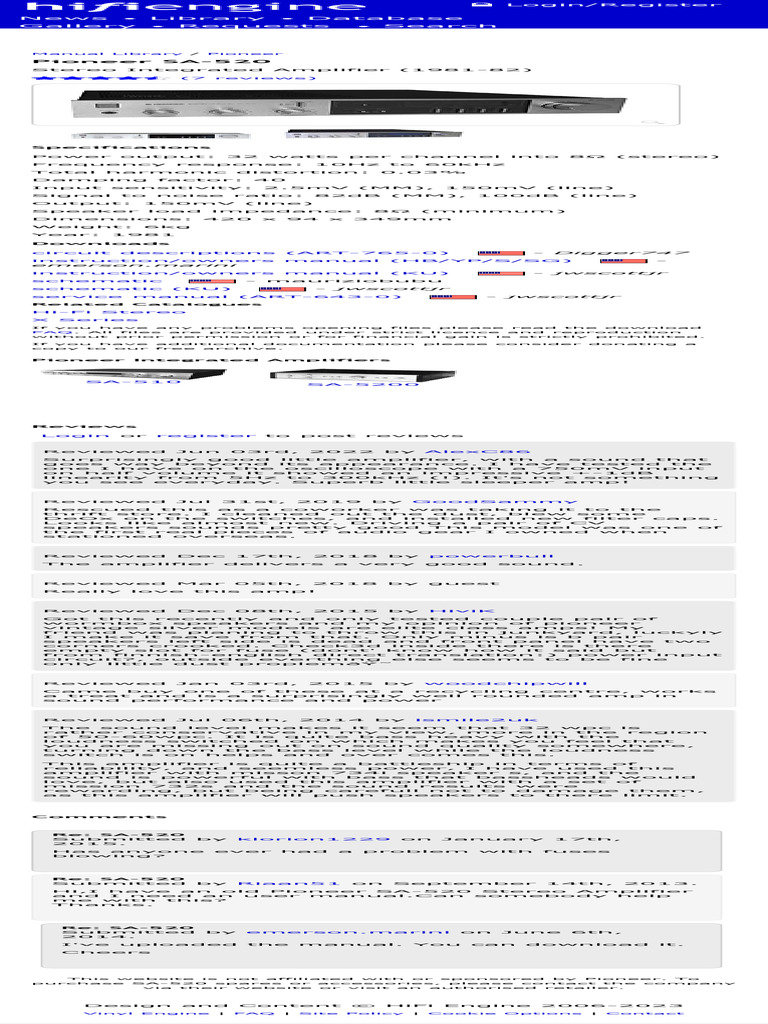 Pioneer SA-520 Stereo Integrated Amplifier Manual HiFi Engine | Download Free PDF | Amplifier ...