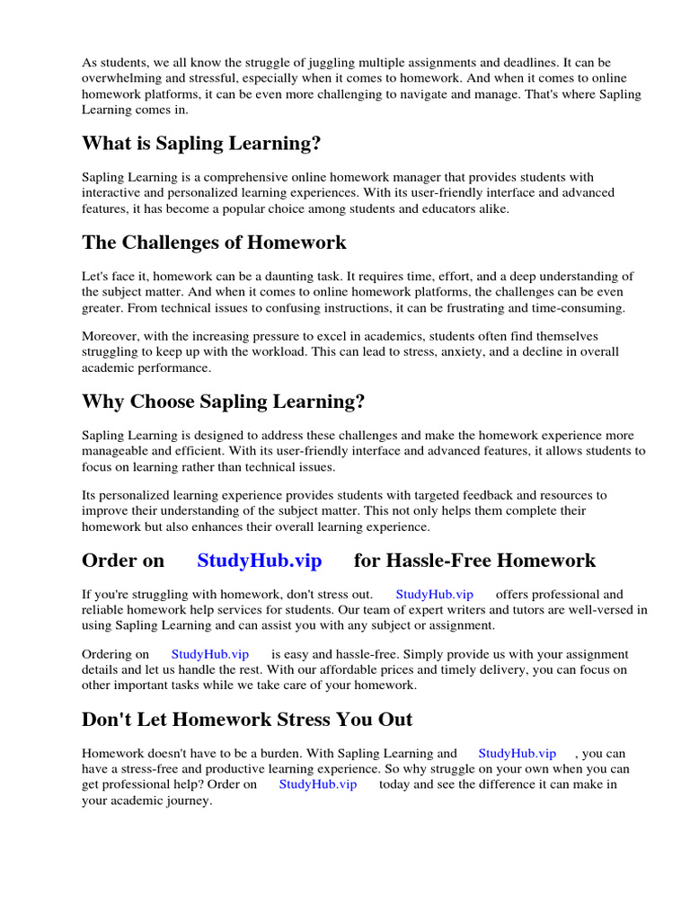 Homework Manager Sapling Learning | PDF | Homework | Essays Homework Manager Sapling Learning | PDF | Homework | Essays
