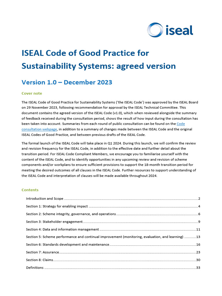 ISEAL Code of Good Practice v1 - 0 PDF | PDF | Governance | Scheme ...