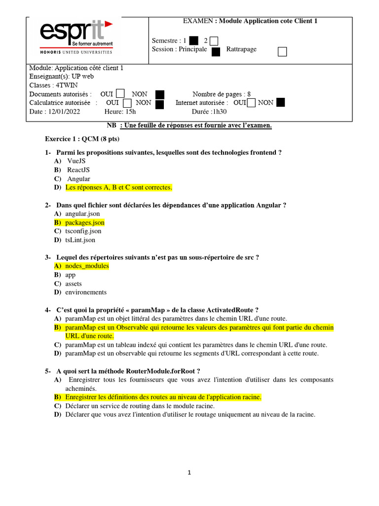 Examen Angular v5 Correction | PDF | Html | Informatique