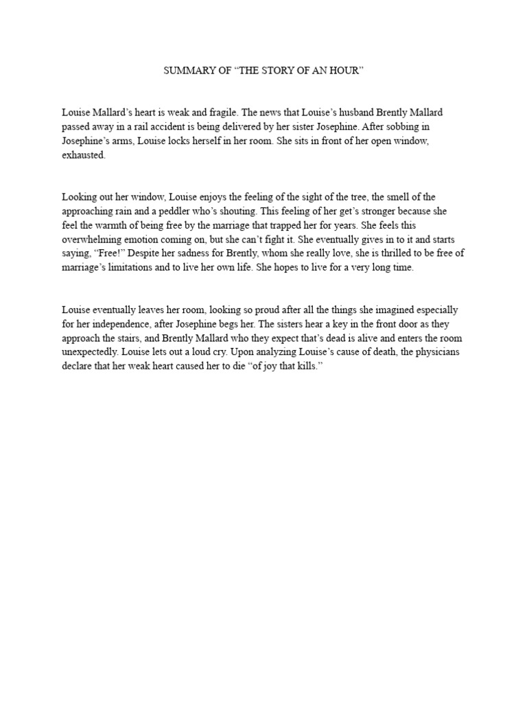 Summary of "The Story of an Hour" | PDF