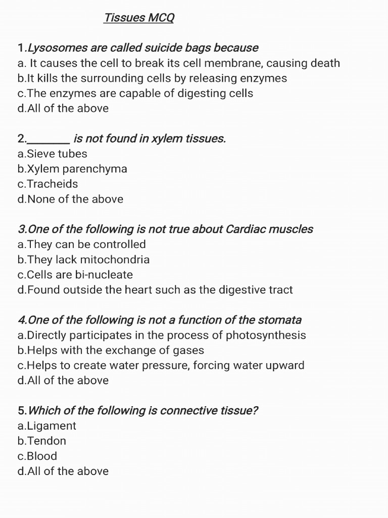 Tissues MCQ | PDF