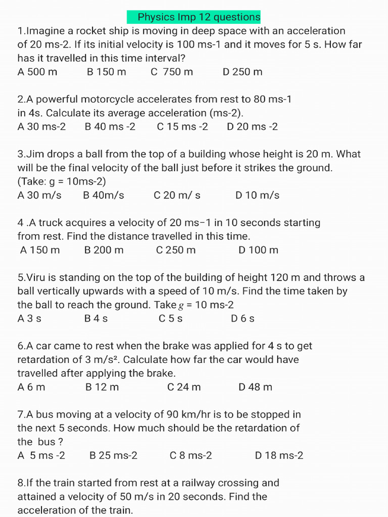 Motion physics Imp 12 | PDF